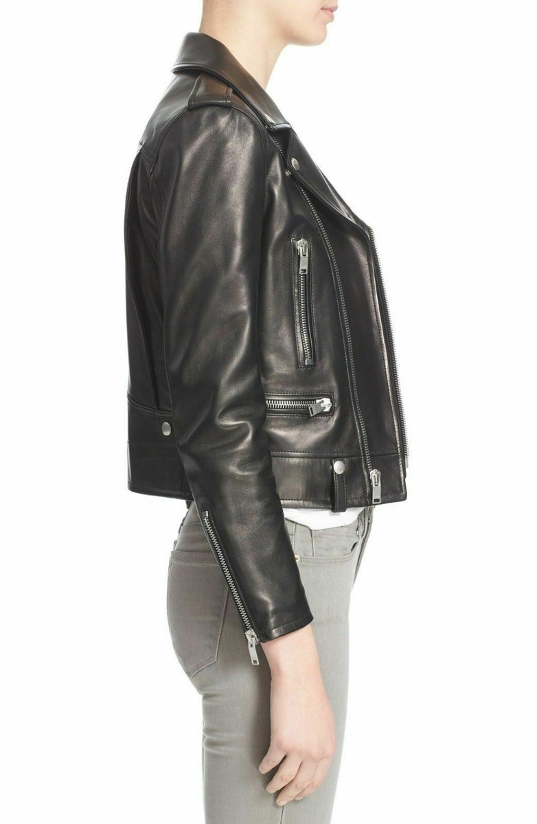 Nisha Pure Leather Jacket Women Black Biker Motorcycle Luxury – Prime Leather Studio