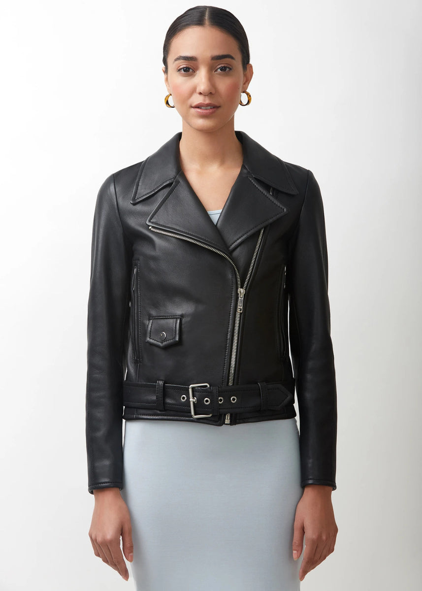 Uzma Pure Black Leather Jacket Women Winter Biker Sheepskin – Prime Leather Studio