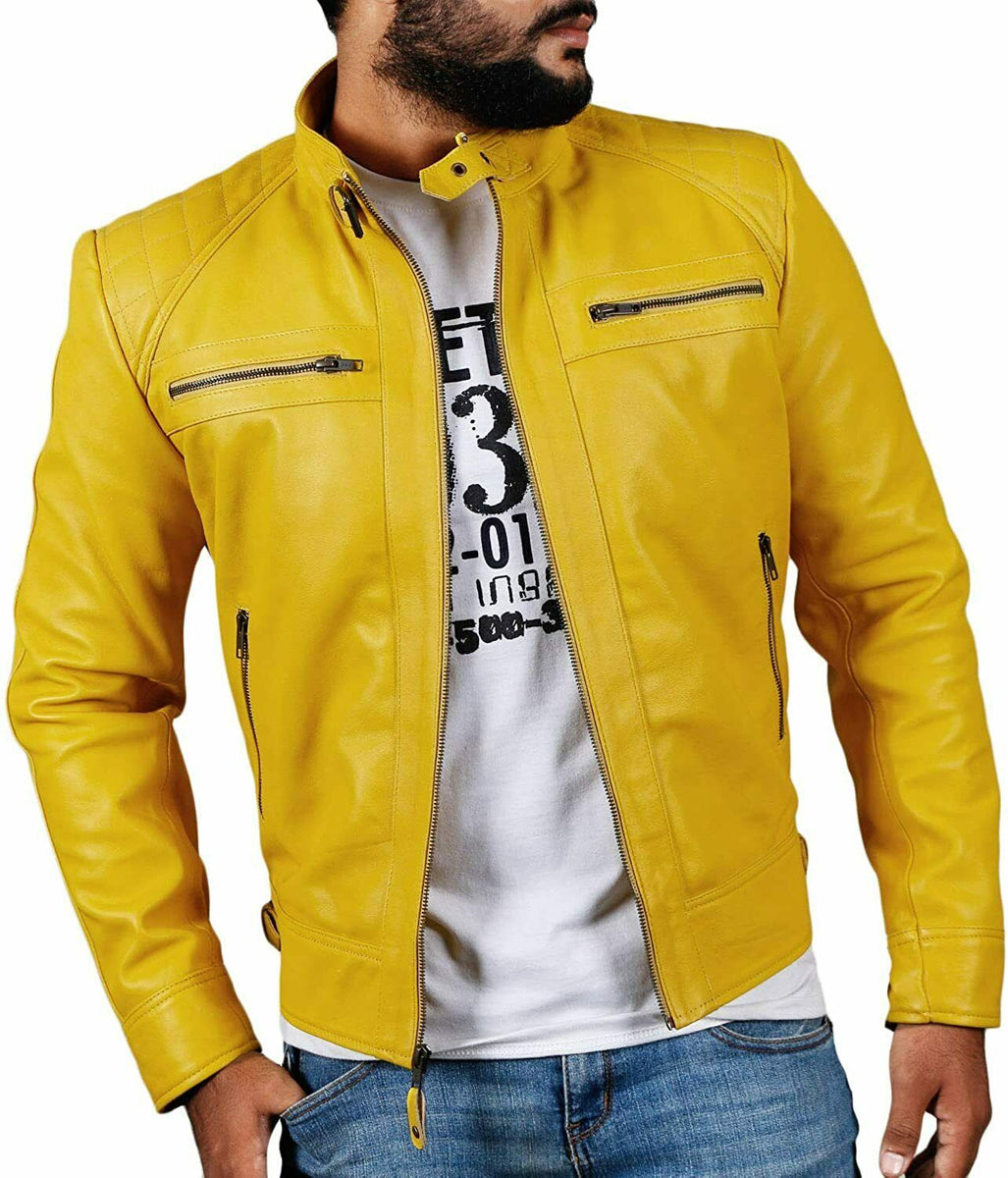 Rise Yellow Leather Jacket Men 100% Pure Original – Prime Leather Studio