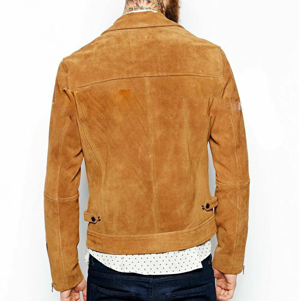 Danny Biker Leather Suede Jacket Brown Men 100% Pure Original – Prime ...