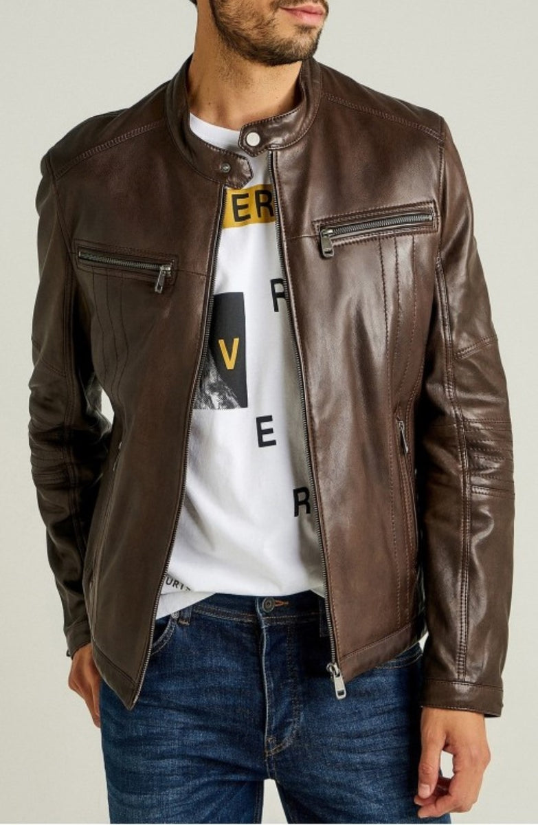 Nesi Brown Motorcycle Men Leather Jacket 100% Pure Original – Prime ...