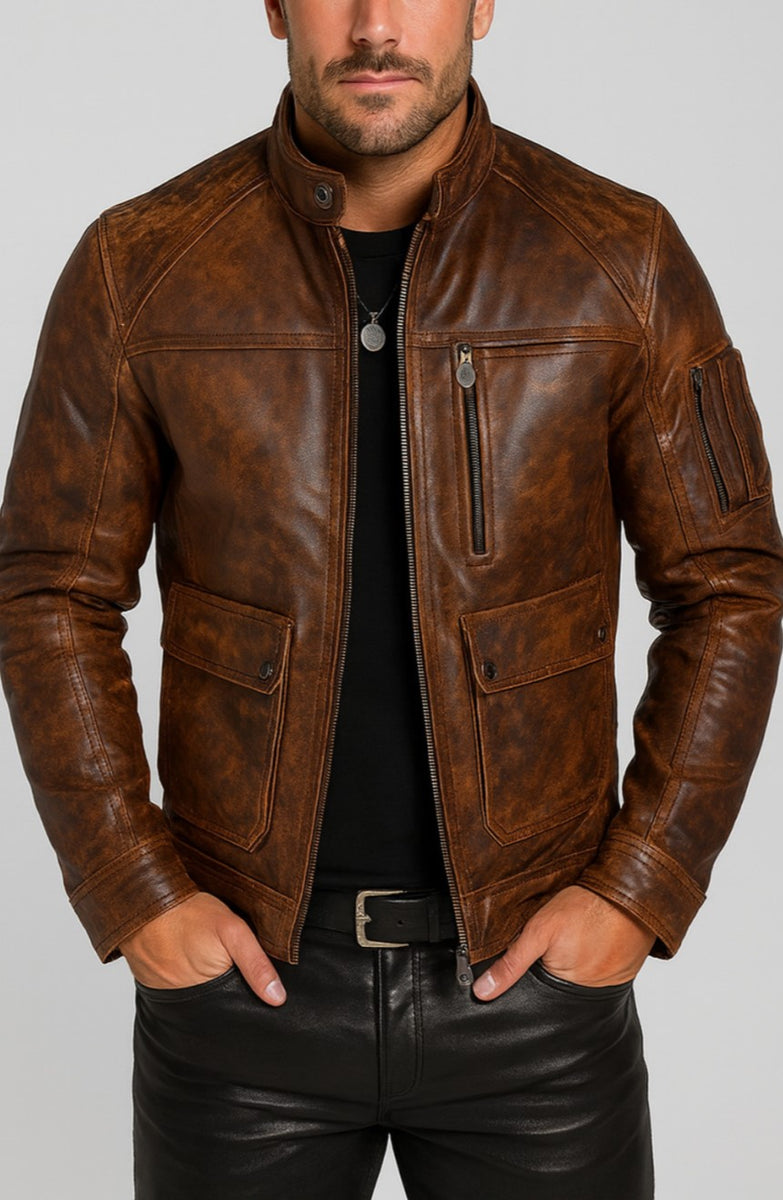 Ching Winter 100% Pure Original Leather Jacket for Men Brown Fashion W ...