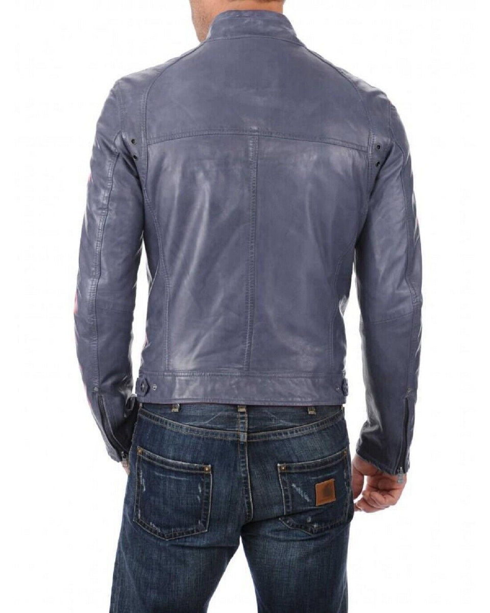 Grot Leather Jacket Men Grey Biker Pure Sheepskin Winter Wear – Prime ...