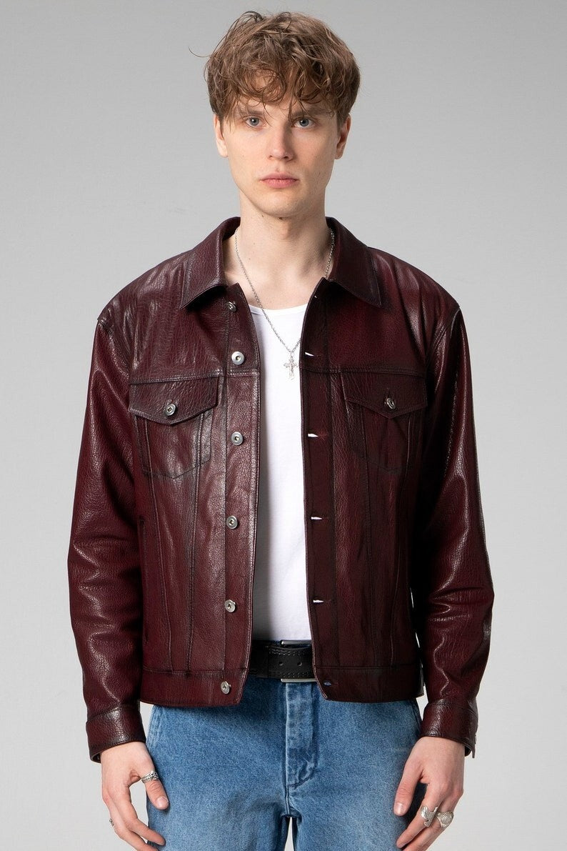 Kimo Men Premium Red Leather Jacket 100% Pure Original – Prime Leather ...