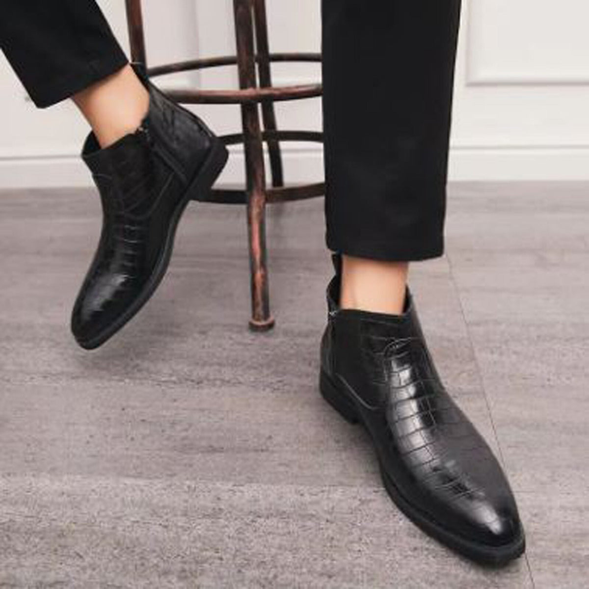 Stylish Men Genuine Black Leather Chelsea Boots Crocodile Print – Prime ...