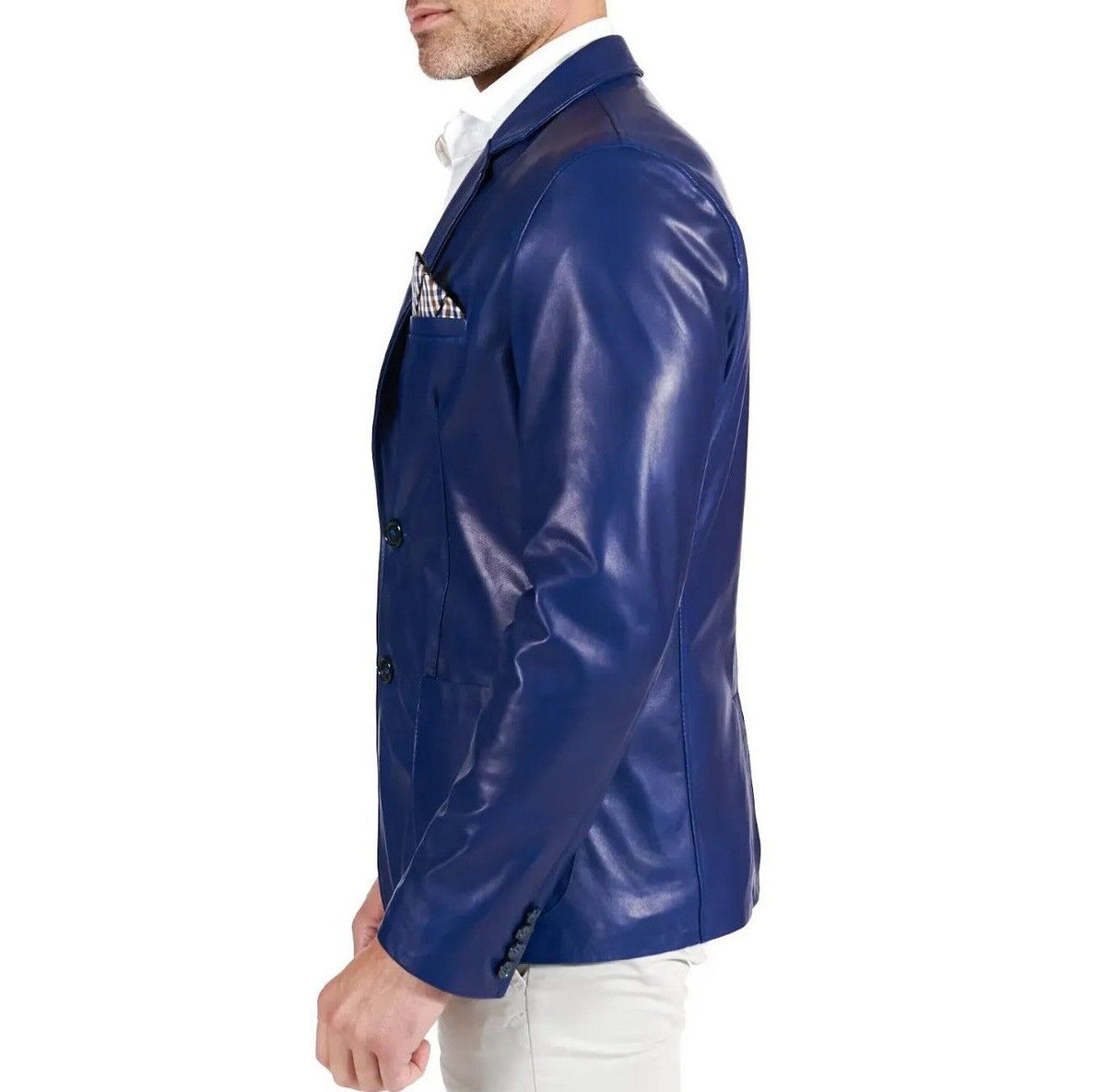 Minati Blue Men Formal Leather Blazer Suit Jacket 100% Pure Original B ...